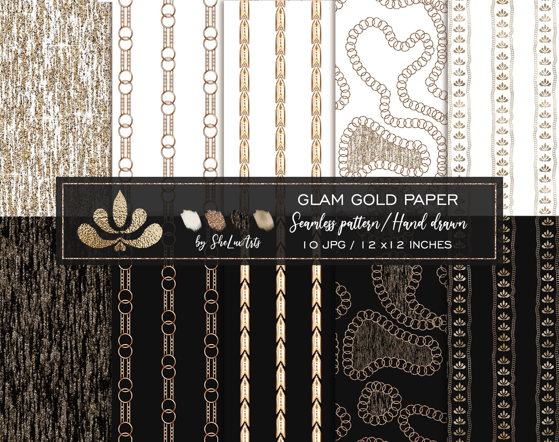Glam Gold Digital Paper Seamless Pattern Fashion Digital - Etsy