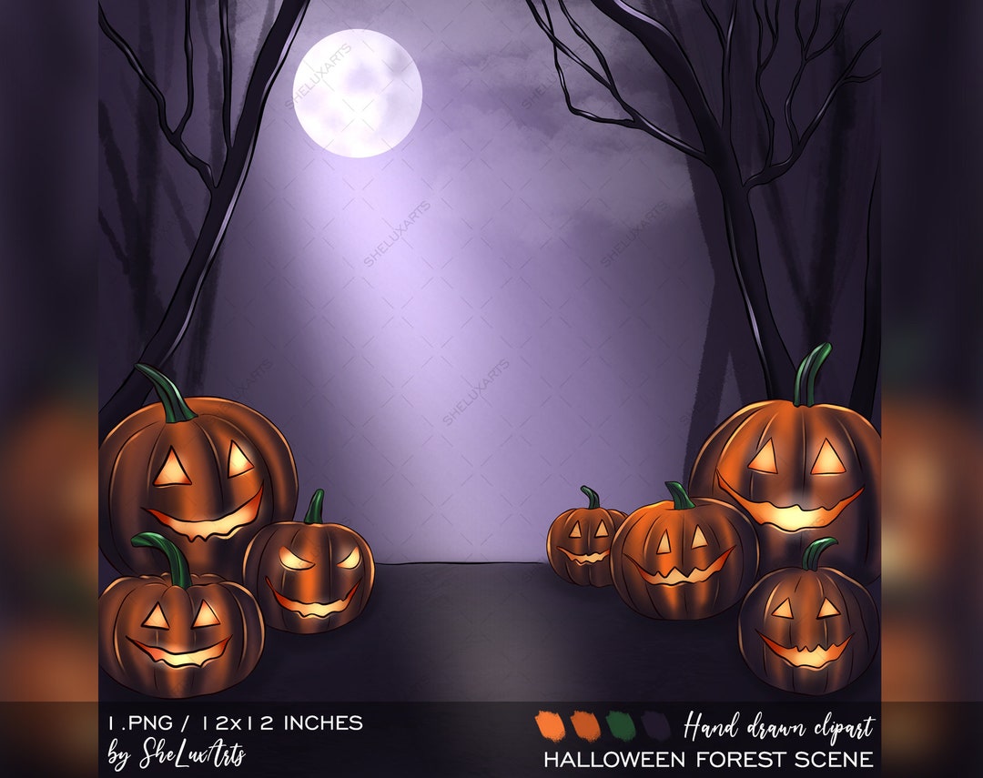 Halloween Scene Clipart, Pumpkin Clipart, Halloween Clipart, Horror ...