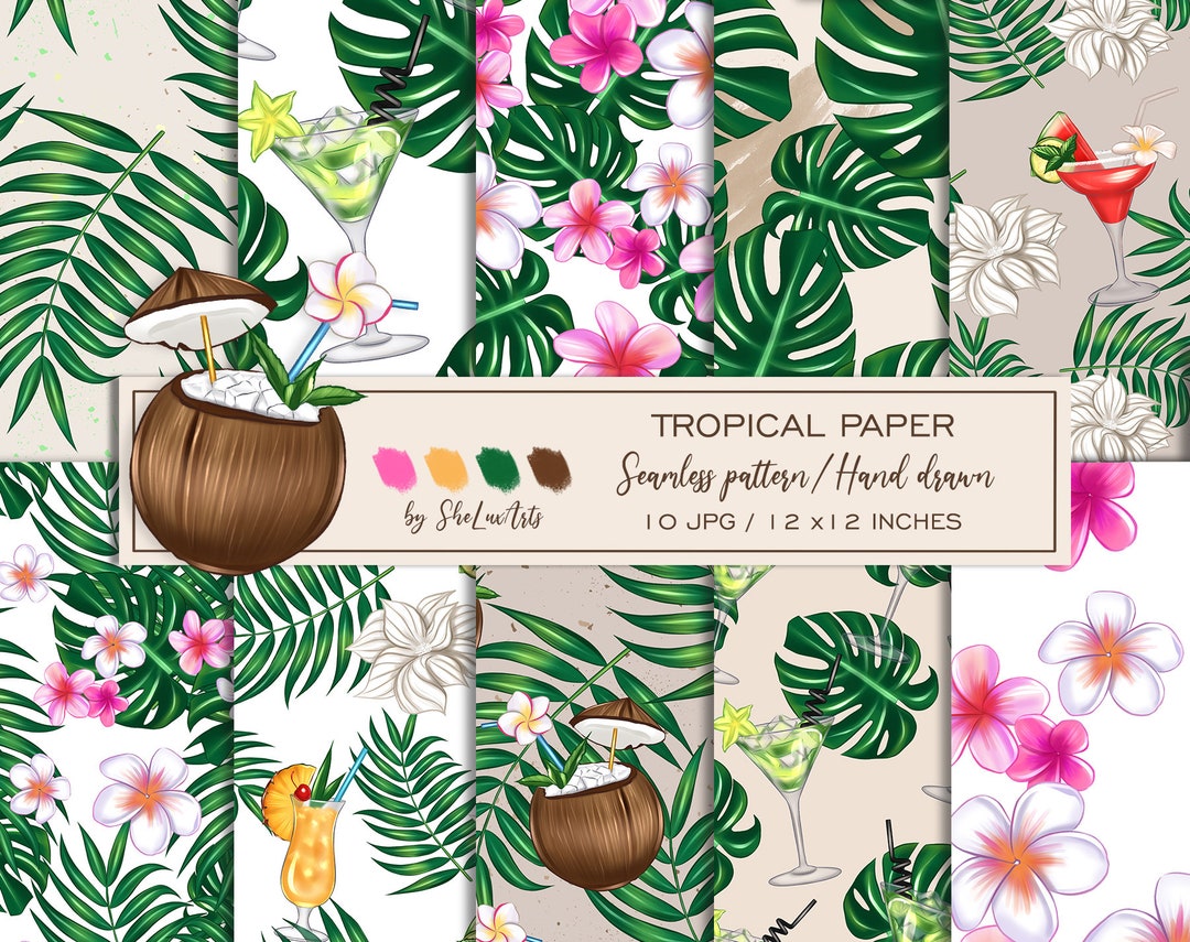 Tropical Digital Paper, Seamless Pattern, Summer Digital Paper Pack ...
