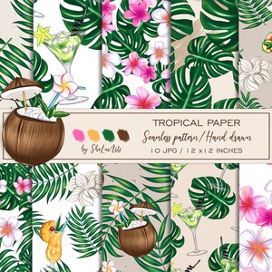 Tropical Digital Paper, Seamless Pattern, Summer Digital Paper Pack ...