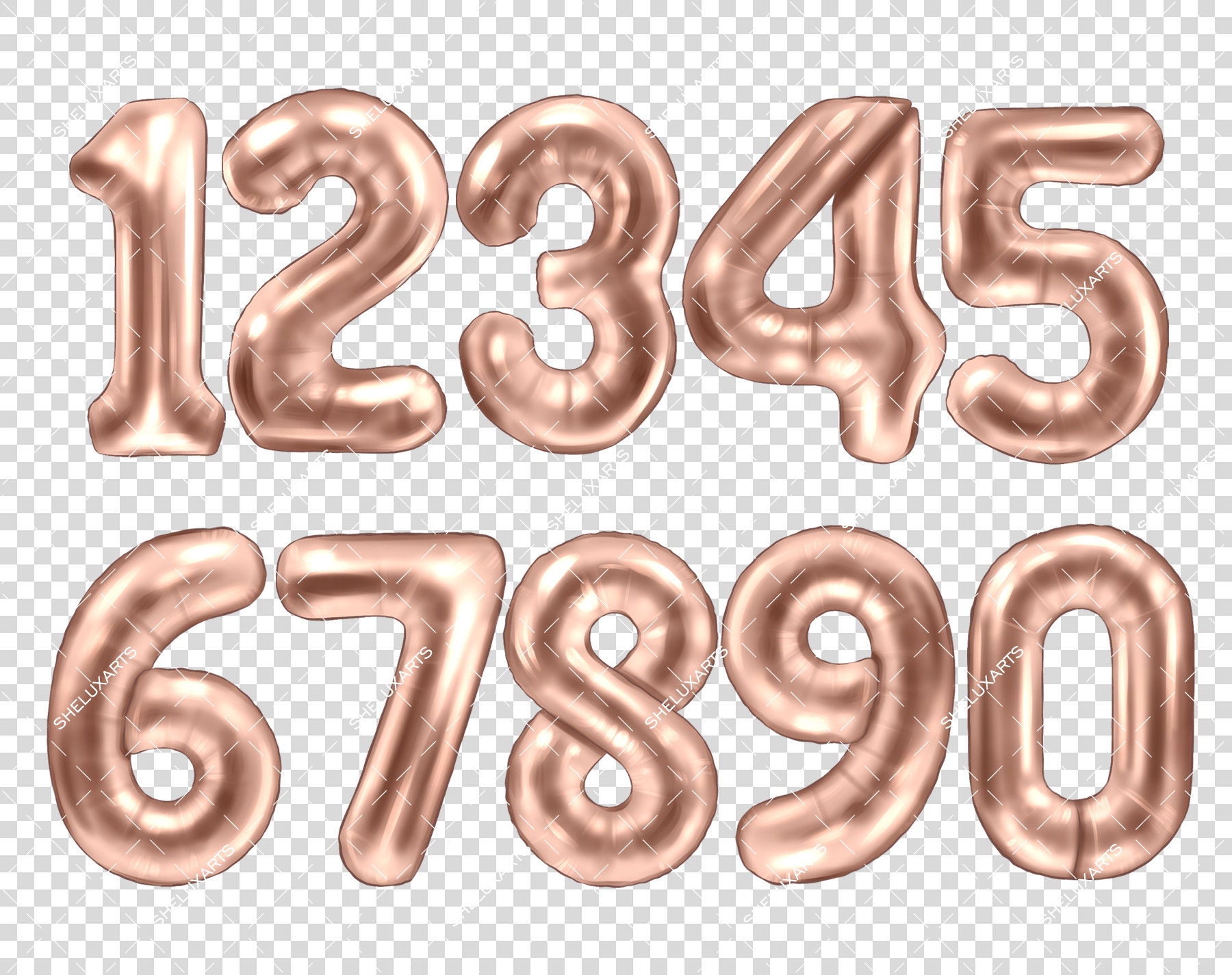 Number Balloons Clipart Birthday Balloons PNG Foil Rose Gold - Etsy UK