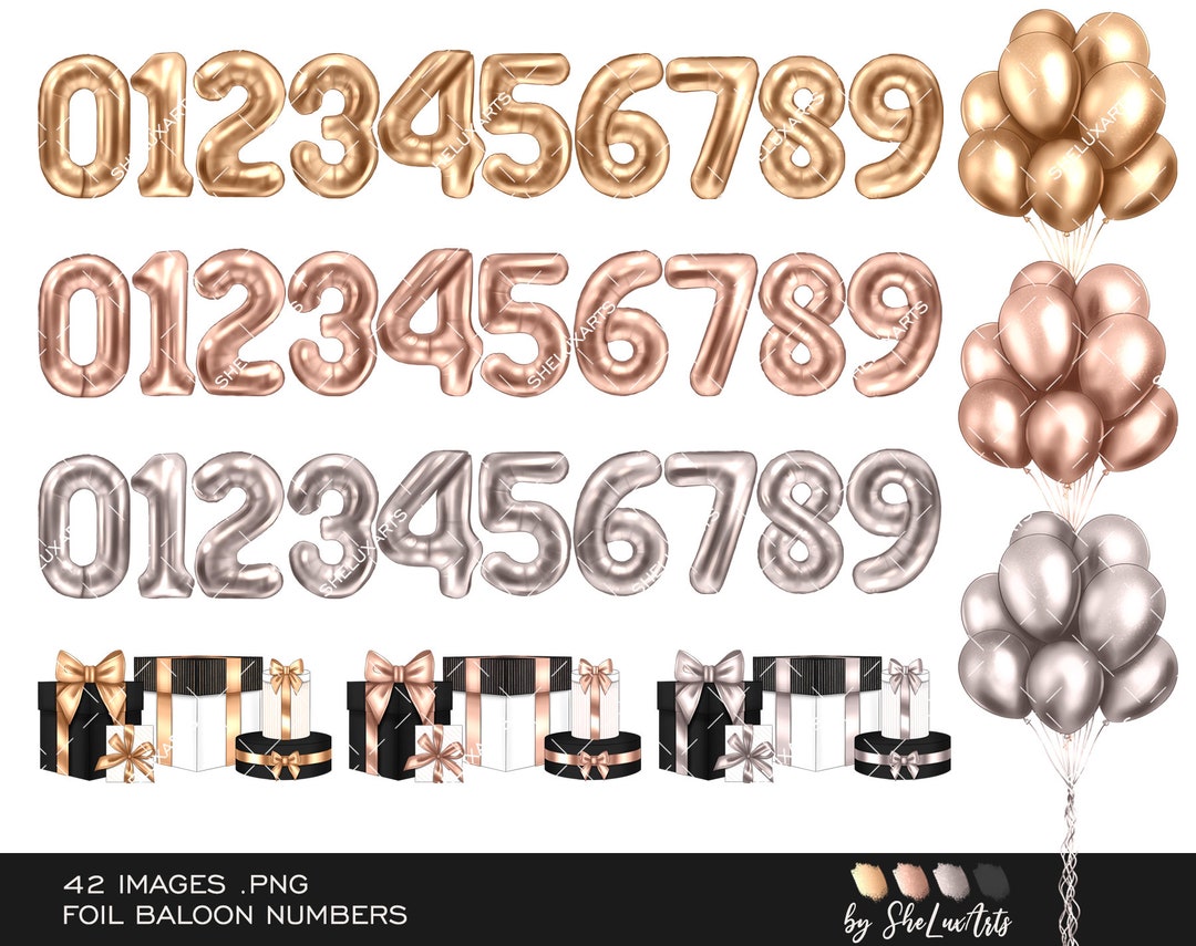 Number Balloons Clipart, Birthday Balloons PNG, Foil Rose Gold Balloon ...