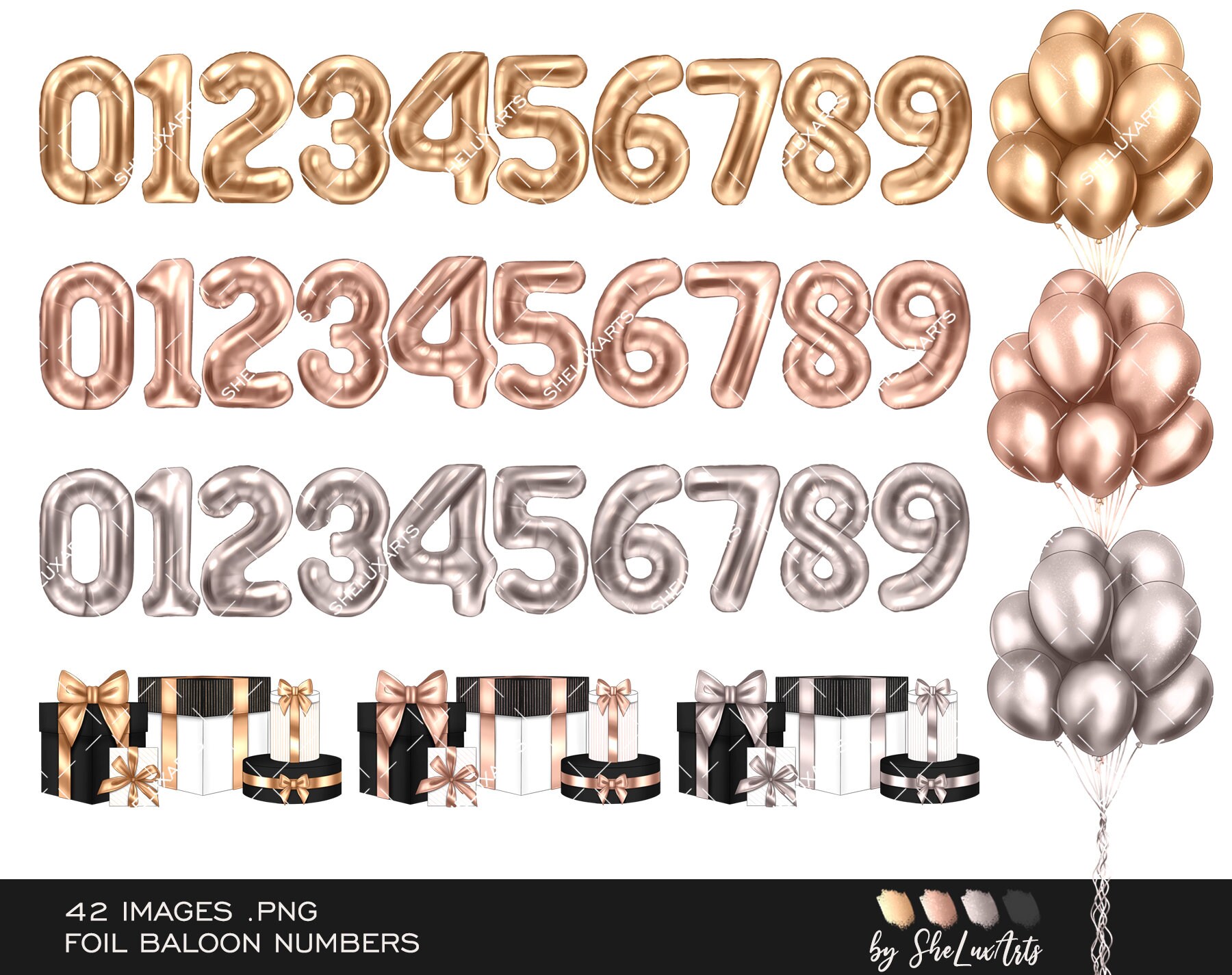 Number Balloons Clipart Birthday Balloons PNG Foil Rose Gold - Etsy UK