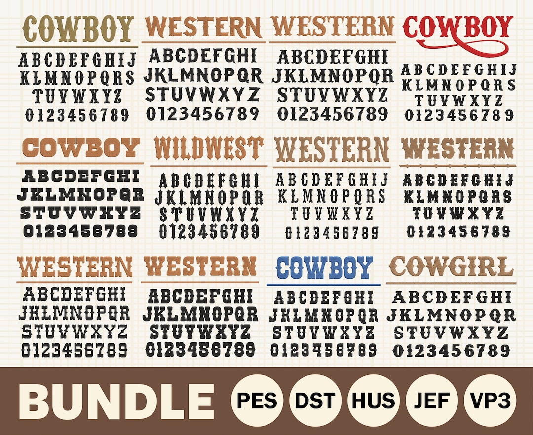 Bundle Western Embroidery Fonts Embroidery Cowboy Letters Machine ...
