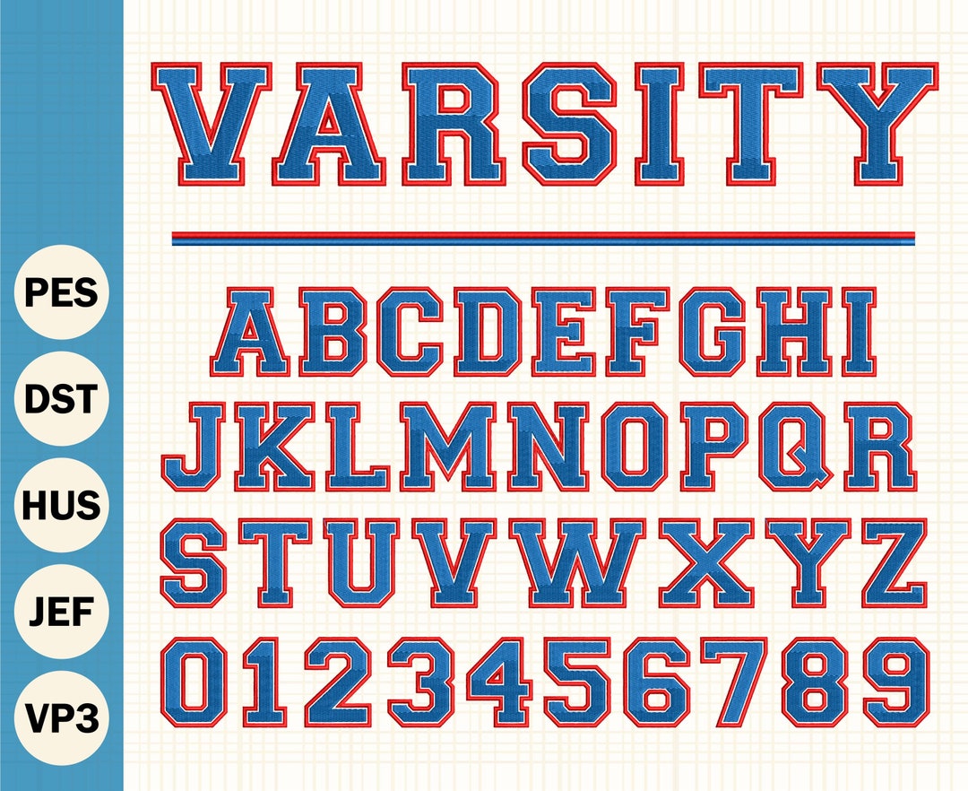 Varsity Embroidery Font College Machine Embroidery Font Sport Letter ...
