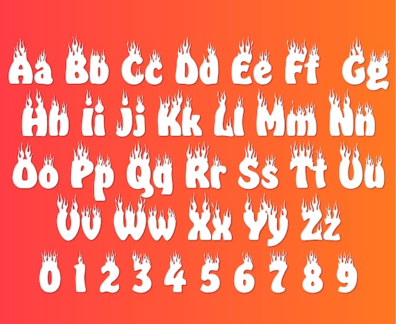 Fire Font TTF, Flame Font Fonts for Cricut Alphabet, Letters & Numbers Font Digital Download ...