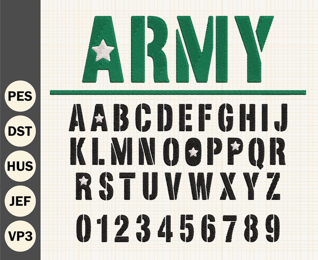 Army Embroidery Font Embroidery Font Designs Machine Embroidery Font ...