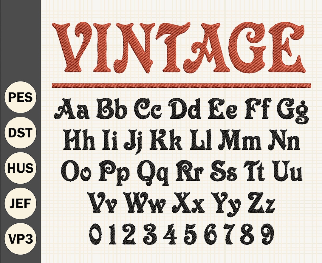 Vintage Embroidery Font Retro Embroidery Font Classic Embroidery Font ...