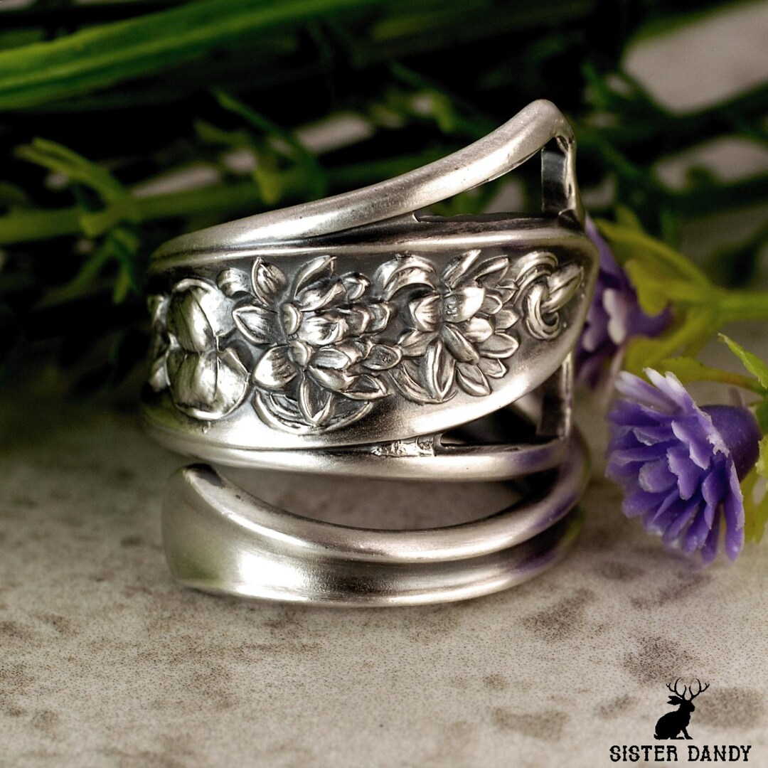 Sacred Lotus Wrap Ring, Sterling Water Lilly Ring, Vintage Floral Bloom ...