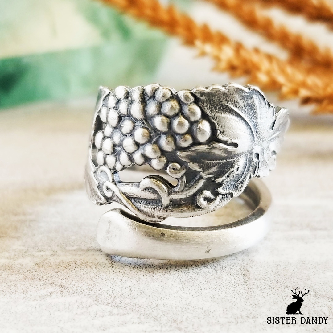 Sterling Grape Ring, Silver Spoon Ring, Grape Vine Ring, Vintage Spoon ...