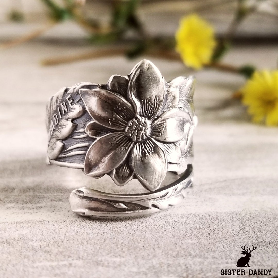 Columbine Flower Spoon Ring, Art Noveau Silver Spoon Ring, Flower Spoon ...