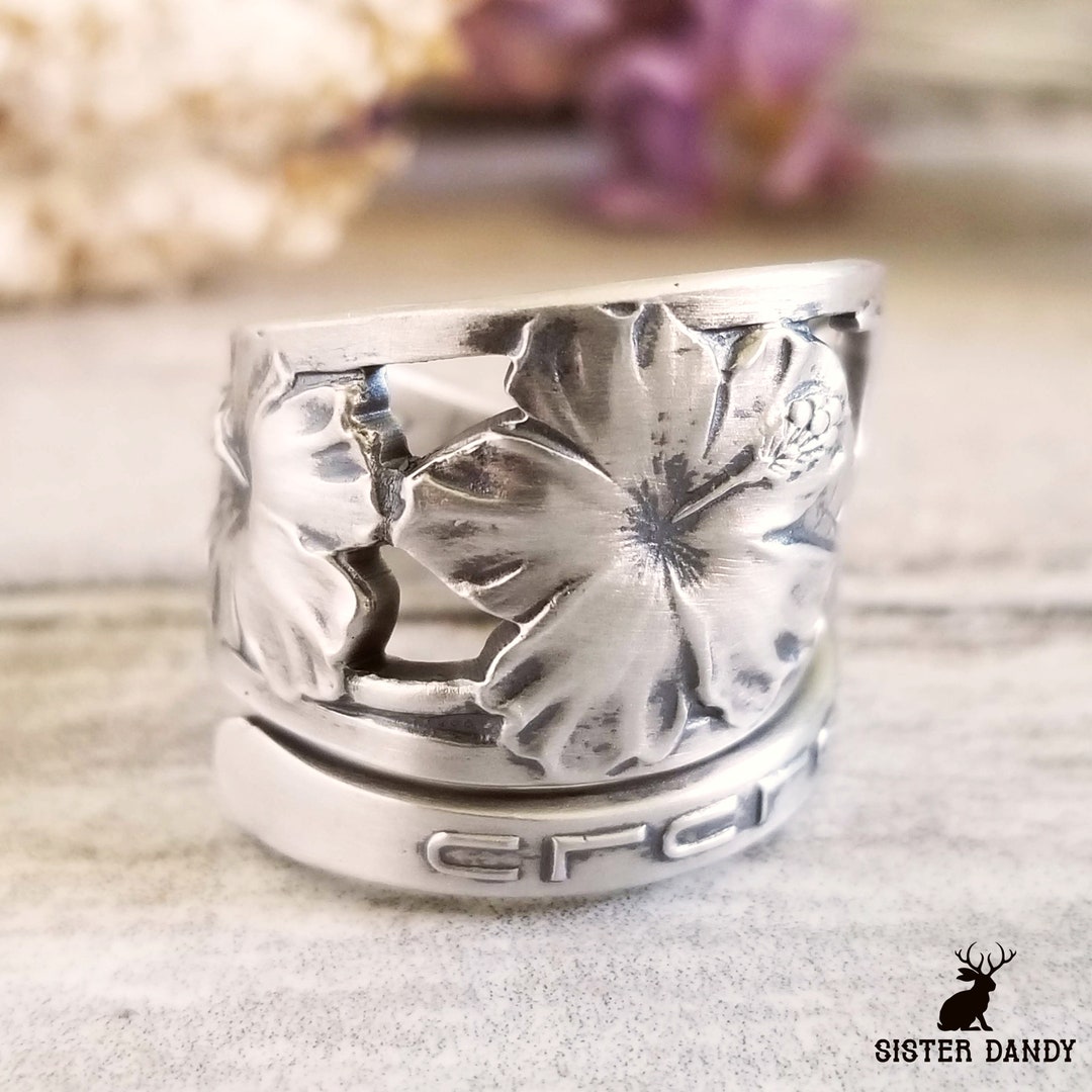 Hibiscus Ring, Honolulu Hawaii Spoon Ring, Hibiscus Flower Spoon Ring ...