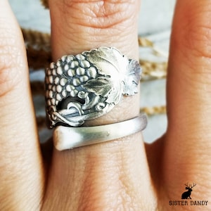 Sterling Grape Ring, Silver Spoon Ring, Grape Vine Ring, Vintage Spoon ...