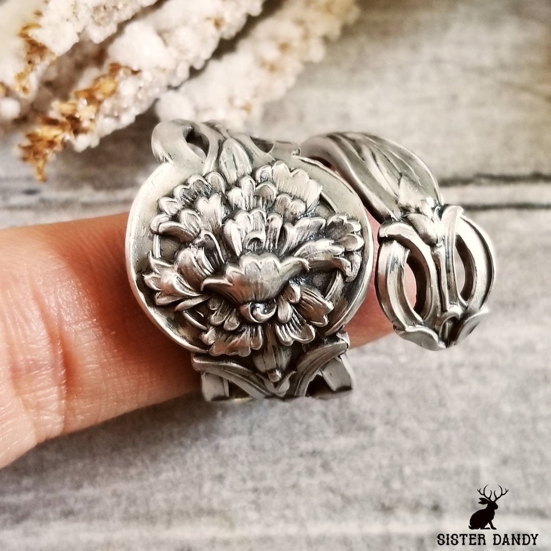 Art Nouveau Dianthus Ring, Antique Carnation Floral Bloom Ring, Elegant ...