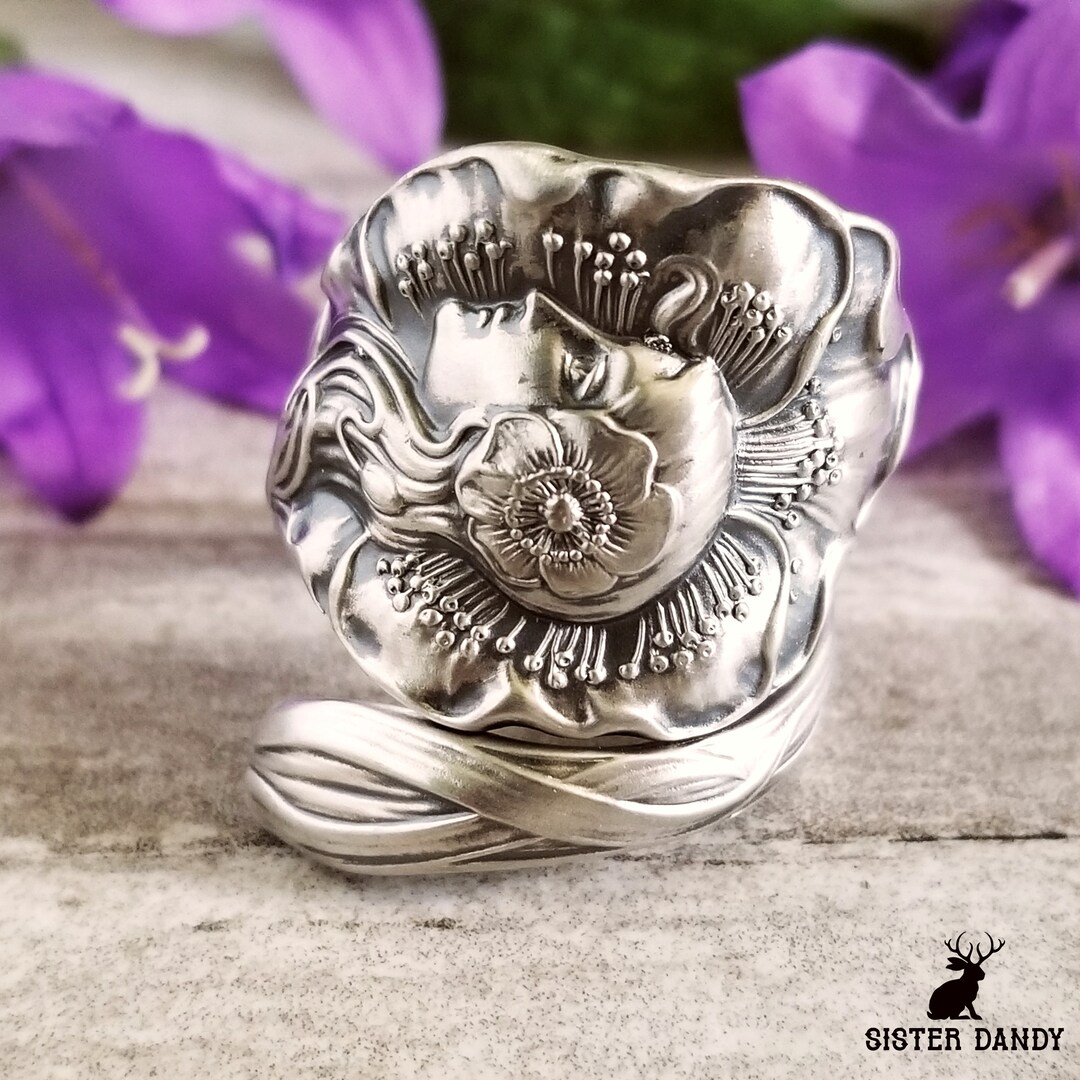 Rare Flower Goddess Spoon Ring, Vintage Goddess Sterling Spoon Ring ...