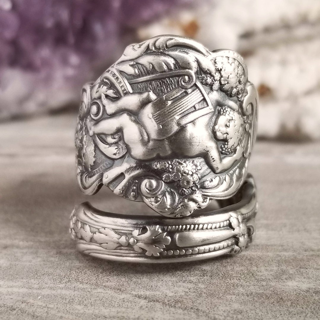 Unique Vintage Cupid & Harp Spoon Ring, Angelic Cherub Sterling Spoon ...