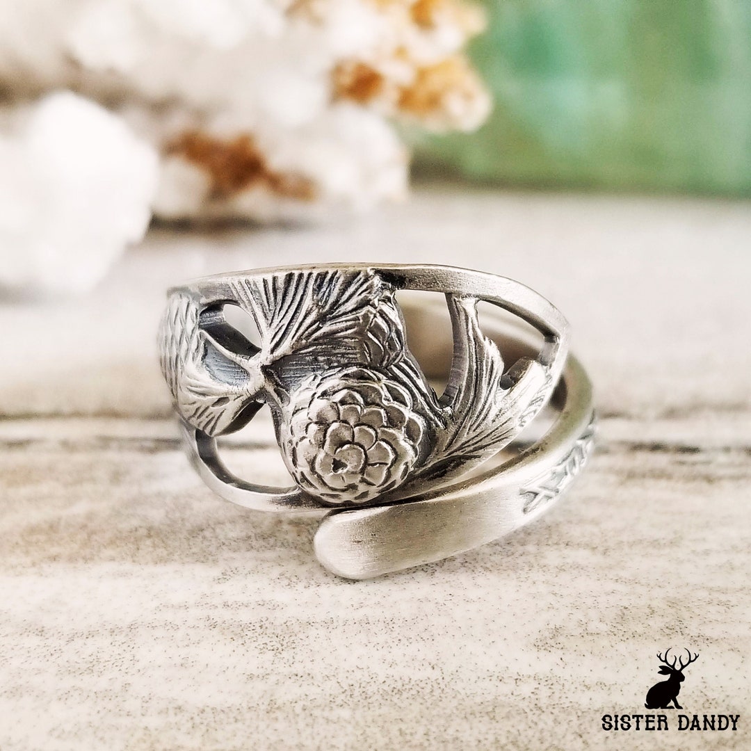 Dainty Pinecone Wrap Ring, Sterling Silver Art Nouveau Ring, Nature ...