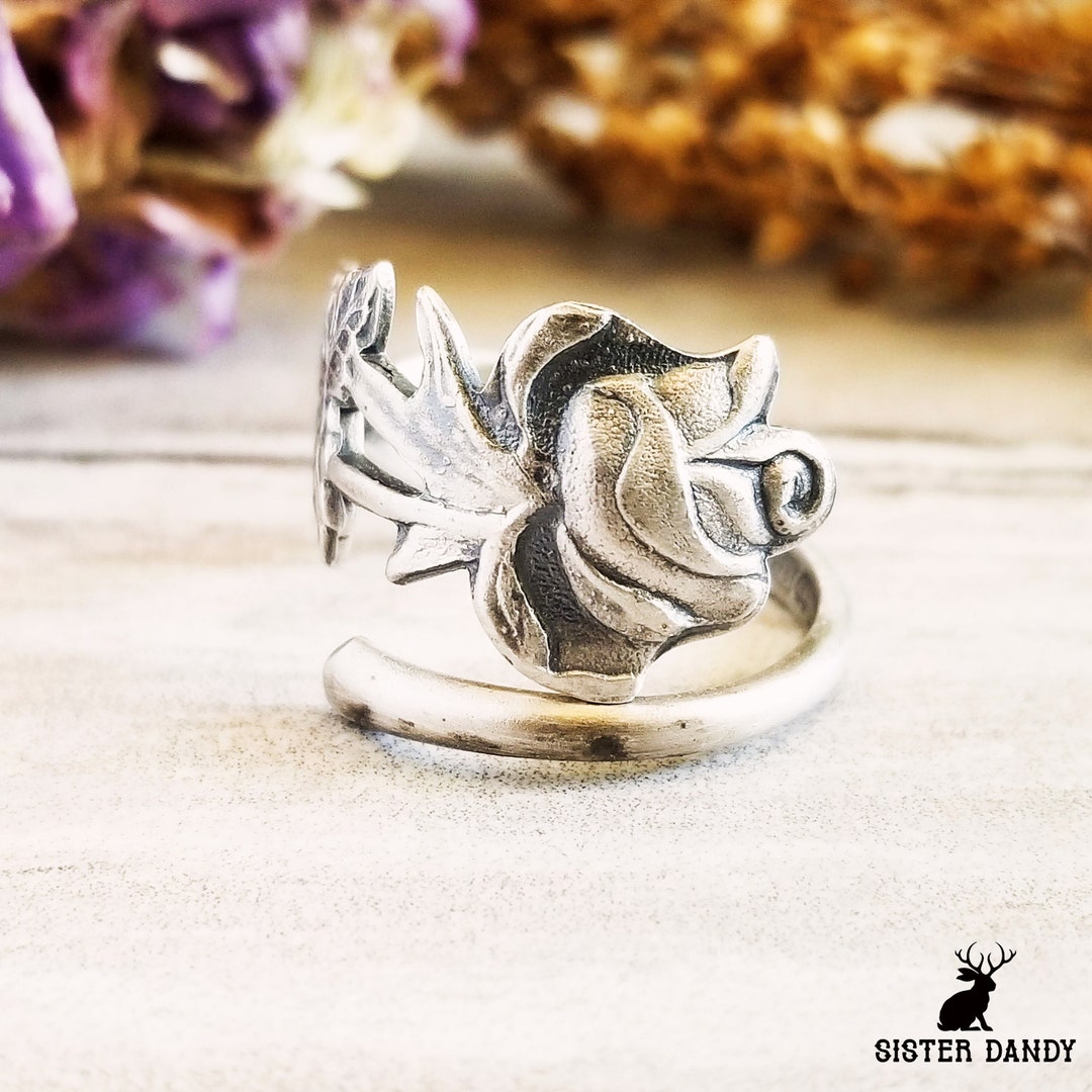 Antique Rose Ring, Sterling Rose Spoon Ring, Vintage Rose Ring ...