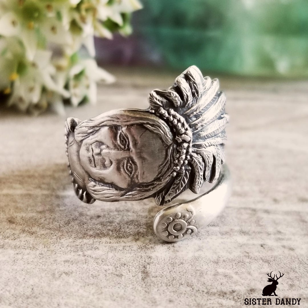 Native American Ring, Indigenous Chief Ring, Sterling Headress Ring ...