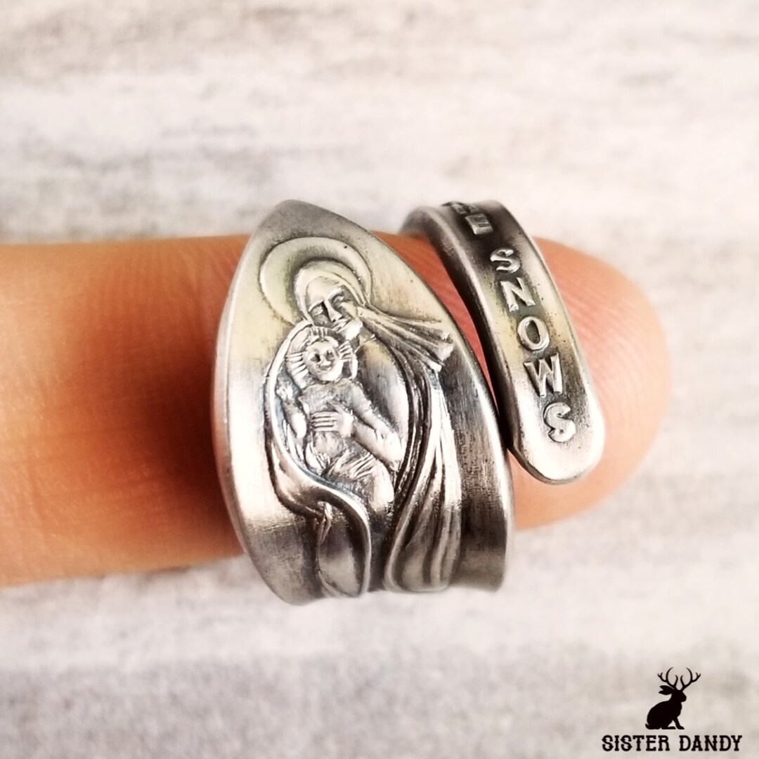 Sterling Jesus Mary Wrap Ring, Our Lady of the Snows Ring, Unique ...