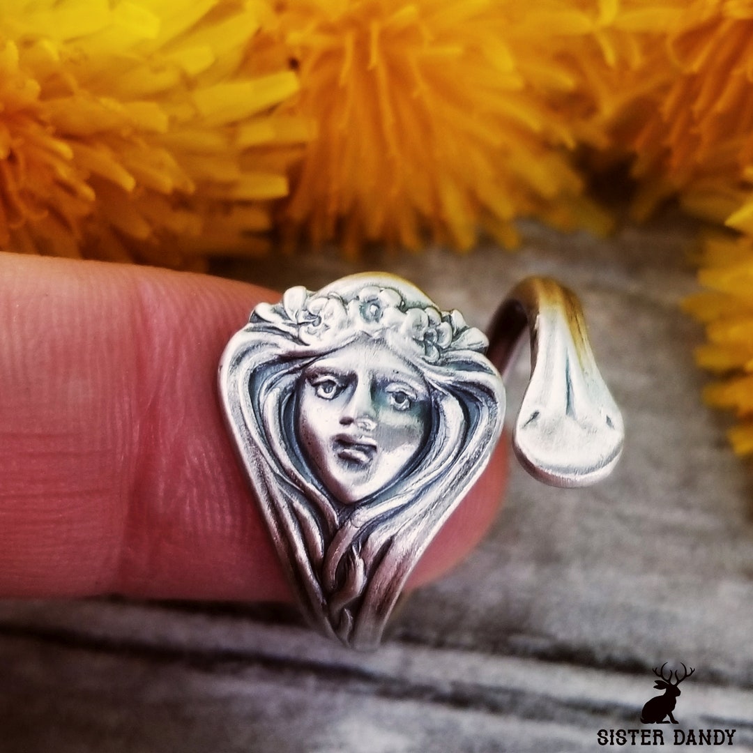 Rare Dainty Goddess Ring, Goddess Spoon Ring, Silver Fairy Ring, Small ...