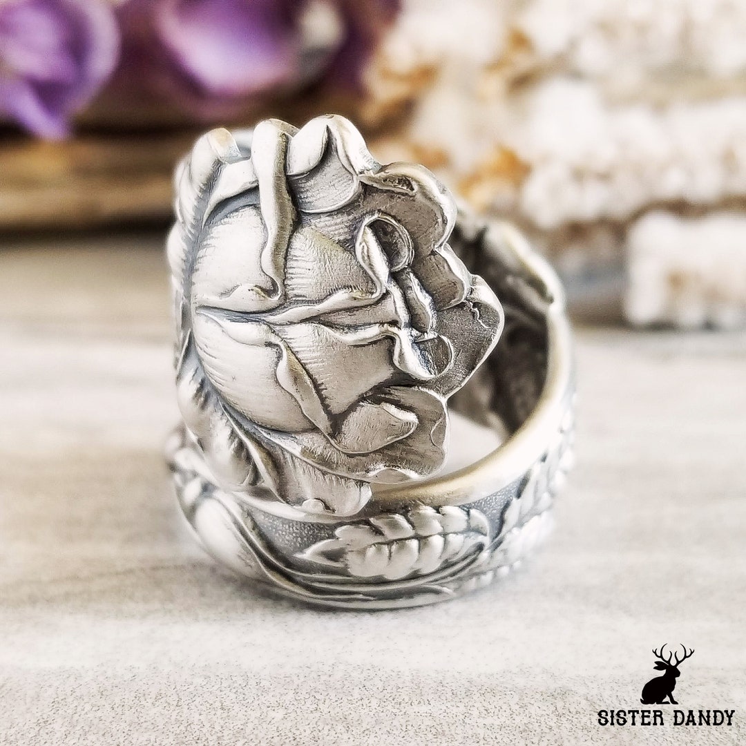 Handmade Rose Blossom Ring, Vintage Sterling Rose Ring, Sterling Rose ...