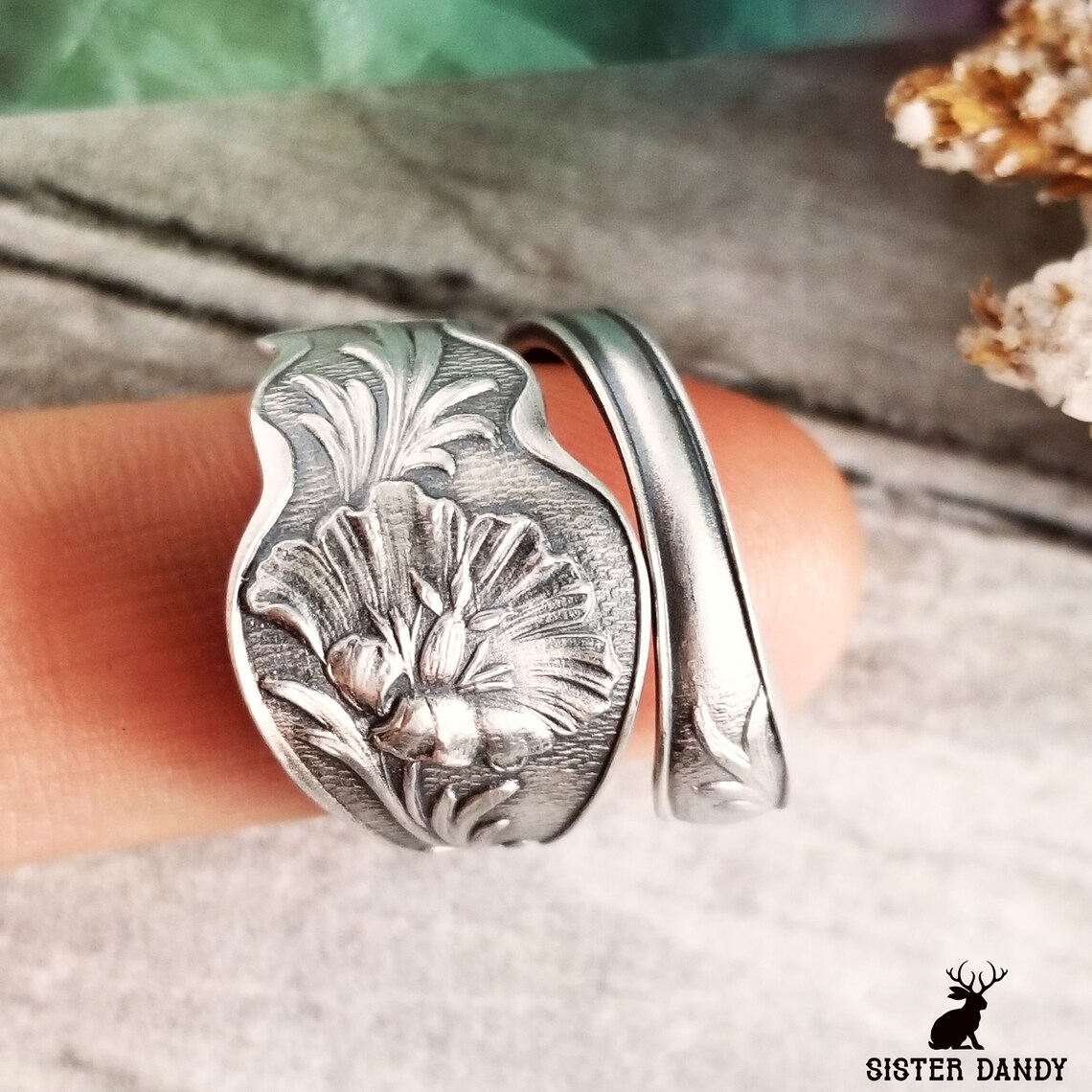 Art Nouveau Floral Poppy Sterling Ring, Poppies Wildflower Vintage ...