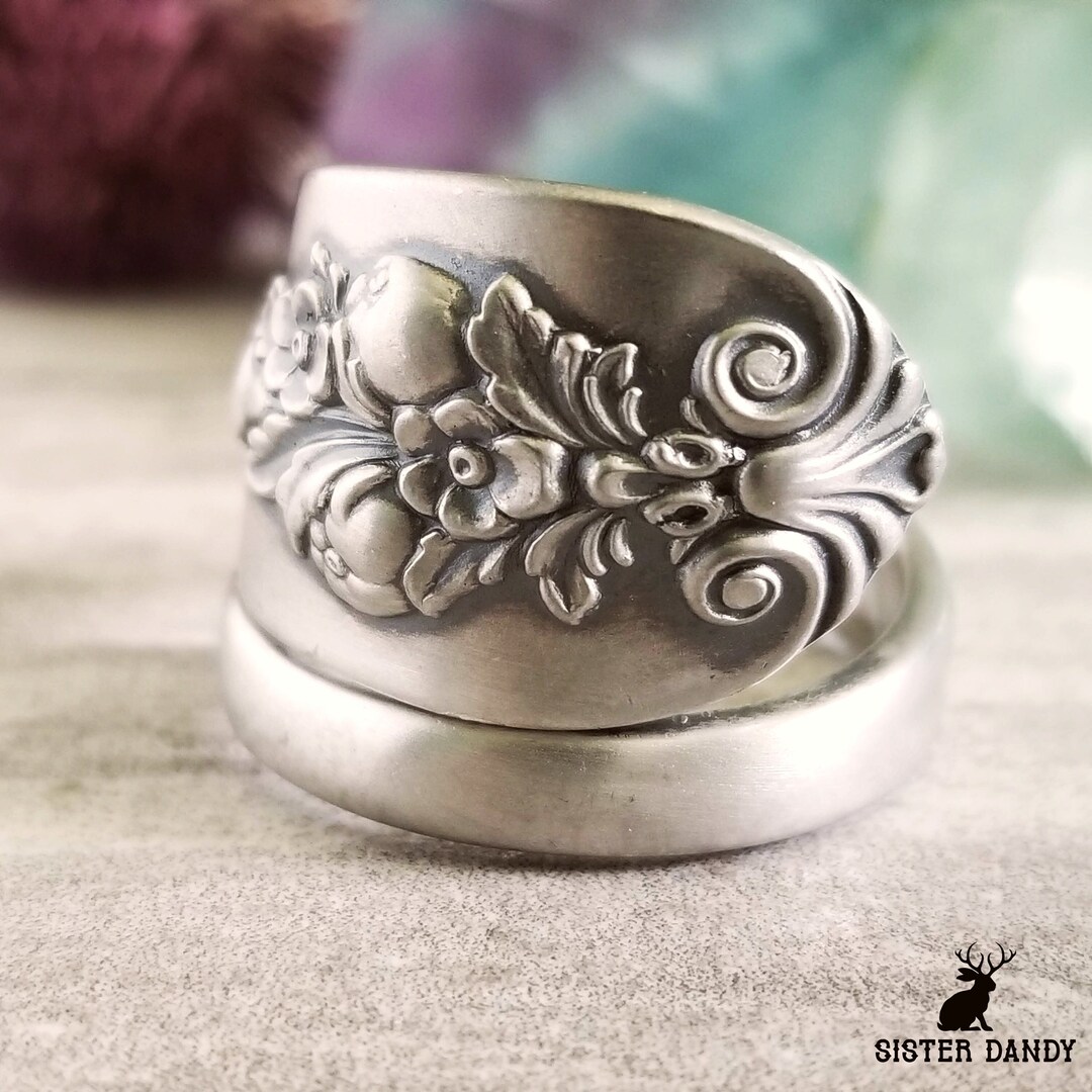 Sterling Silver Victorian Ring, Vintage Grapes & Pear Ring, Fruit Spoon ...