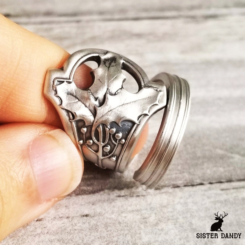 Holly Silver Ring, Art Nouveau Holly Sterling Spoon Ring, Mistletoe ...