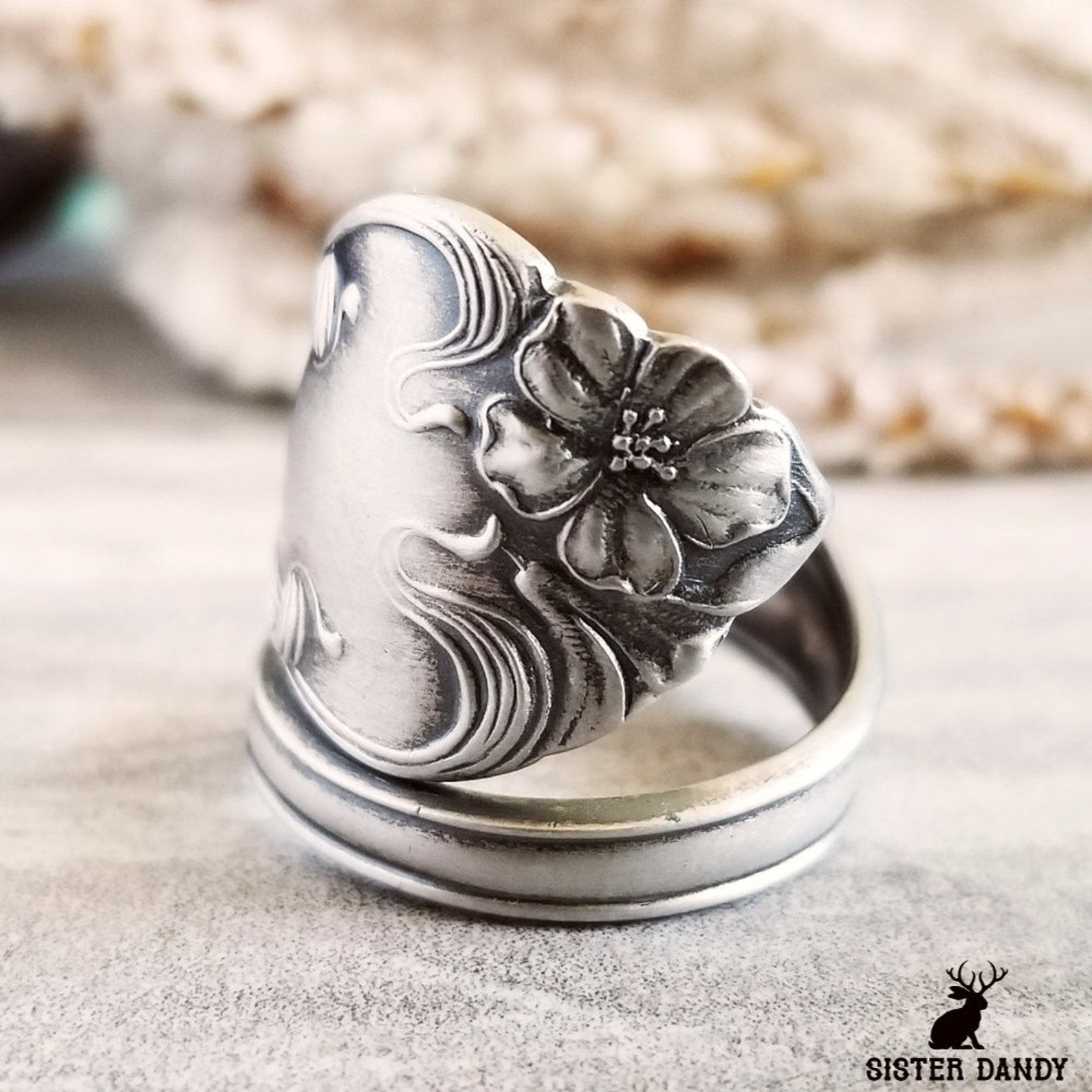 Hibiscus Flower Spoon Ring, Spiral Spoon Ring, Hibiscus Ring, Vintage ...