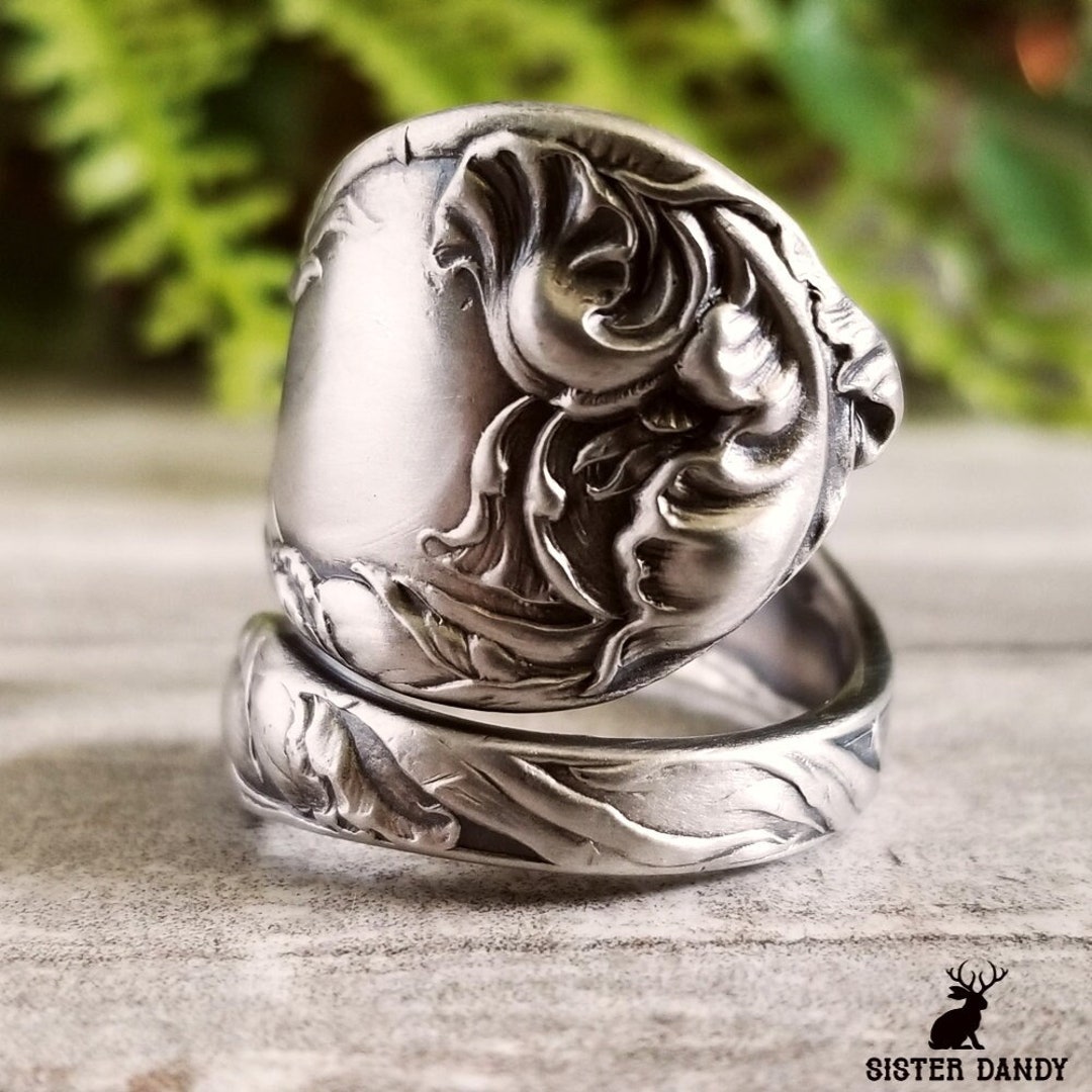 Iris Flower Spoon Ring, Vintage Iris Floral Spoon Ring, Antique ...