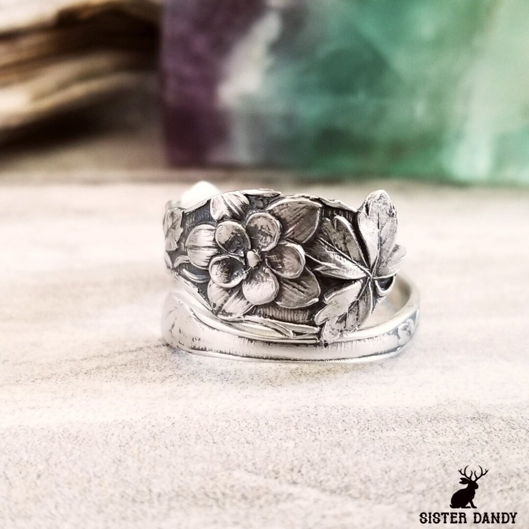 Columbine Flower Spoon Ring, Art Noveau Silver Spoon Ring, Flower Spoon ...