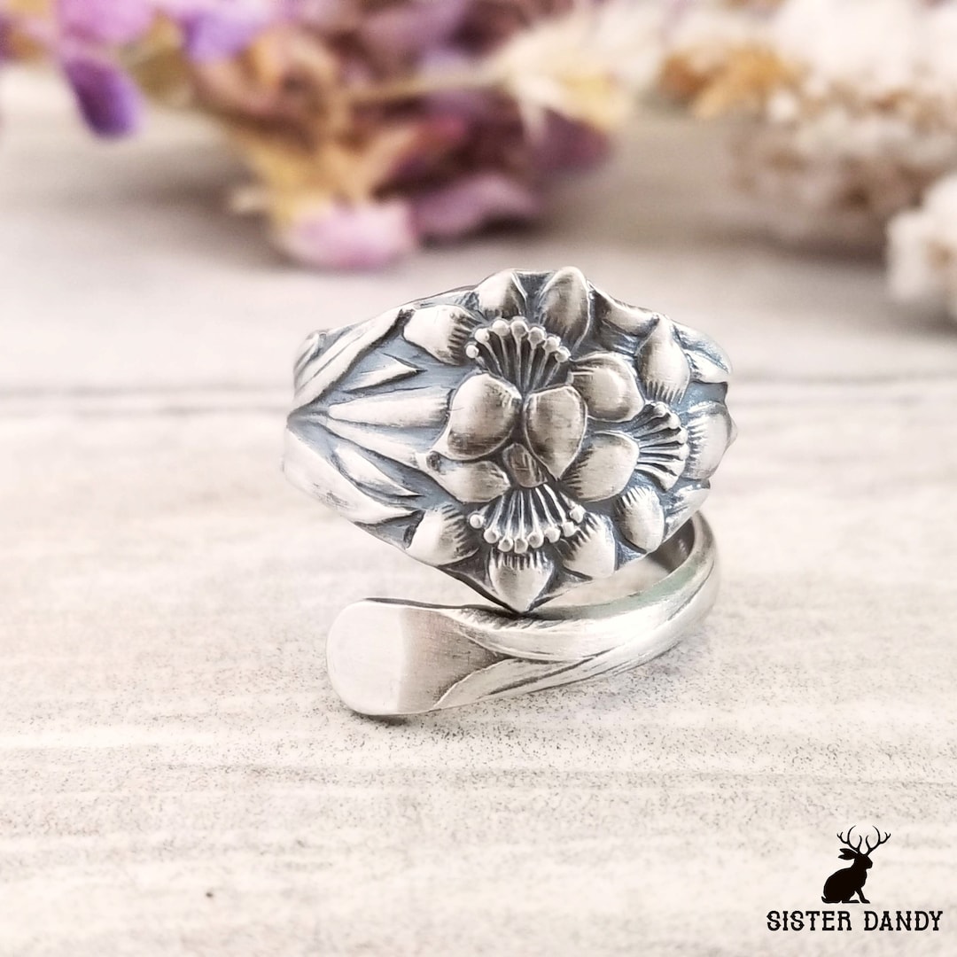 Art Nouveau Lily Spoon Ring, Silver Lily Ring, Antique Floral Sterling ...