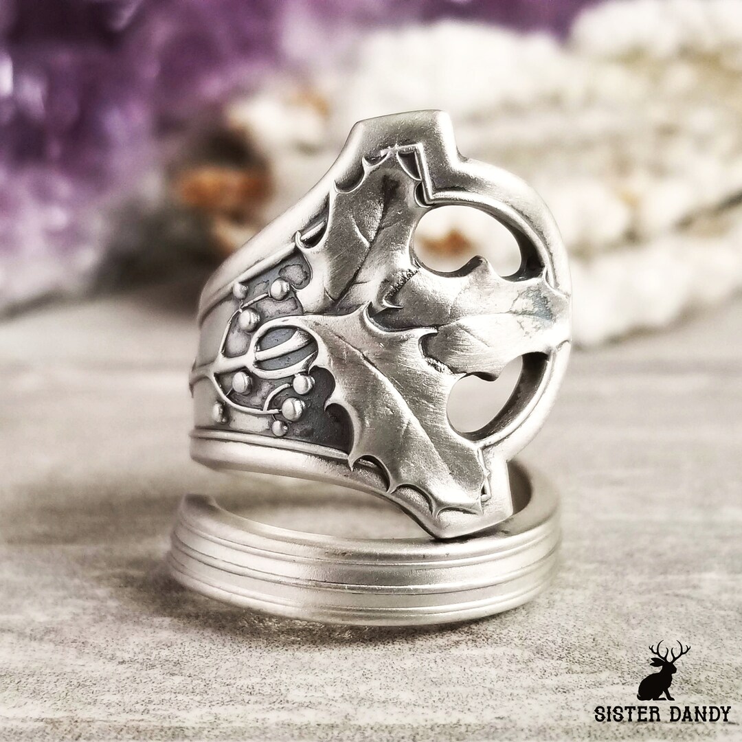 Holly Silver Ring, Art Nouveau Holly Sterling Spoon Ring, Mistletoe ...