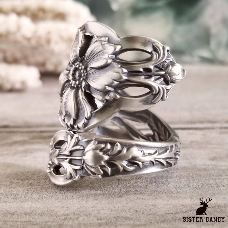 Art Nouveau Carnation Sterling Silver Ring, Antique Flower Spoon Ring ...