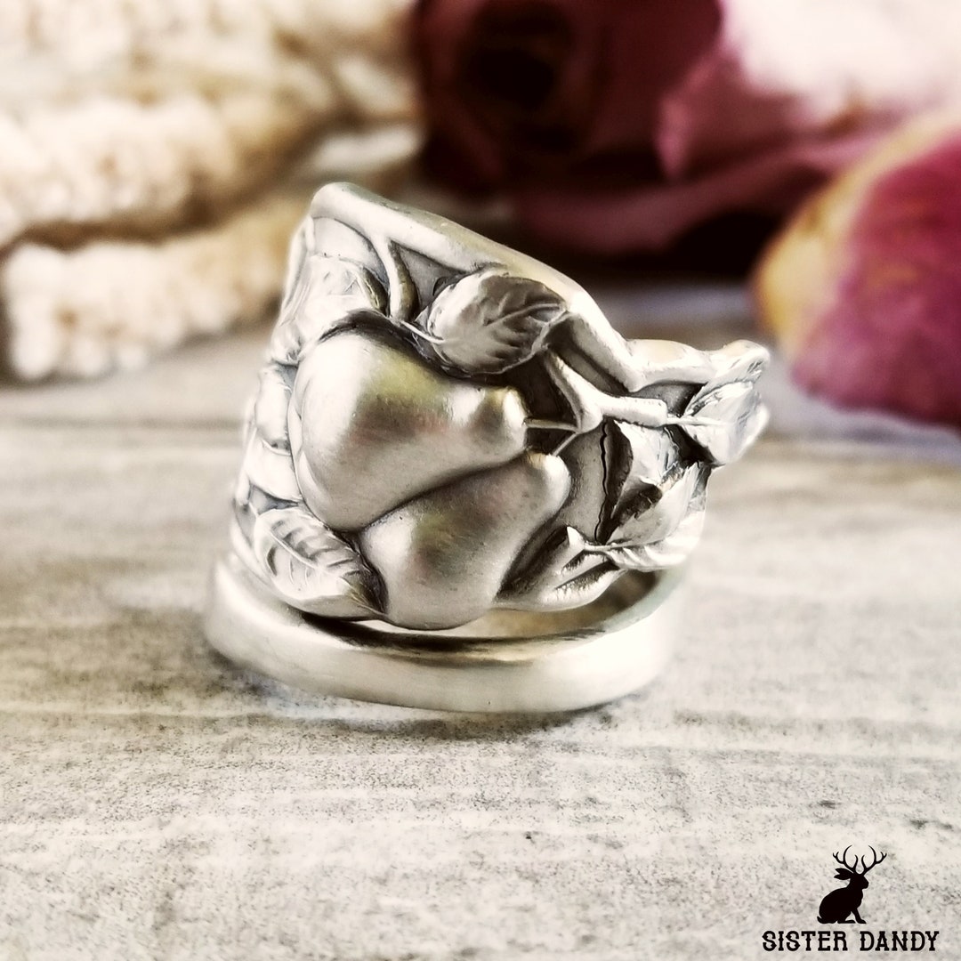 Sterling Pear Ring, Handmade Fruit Ring, Art Nouveau Pyrus Ring, Silver ...