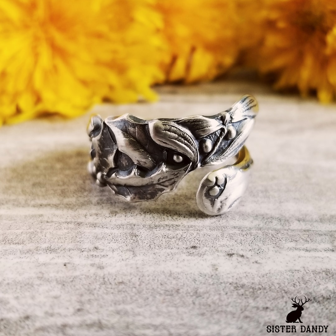 Dainty Holly Ring, Sterling Art Nouveau Holly Sterling Spoon Ring, Antique Christmas Silver Ring ...