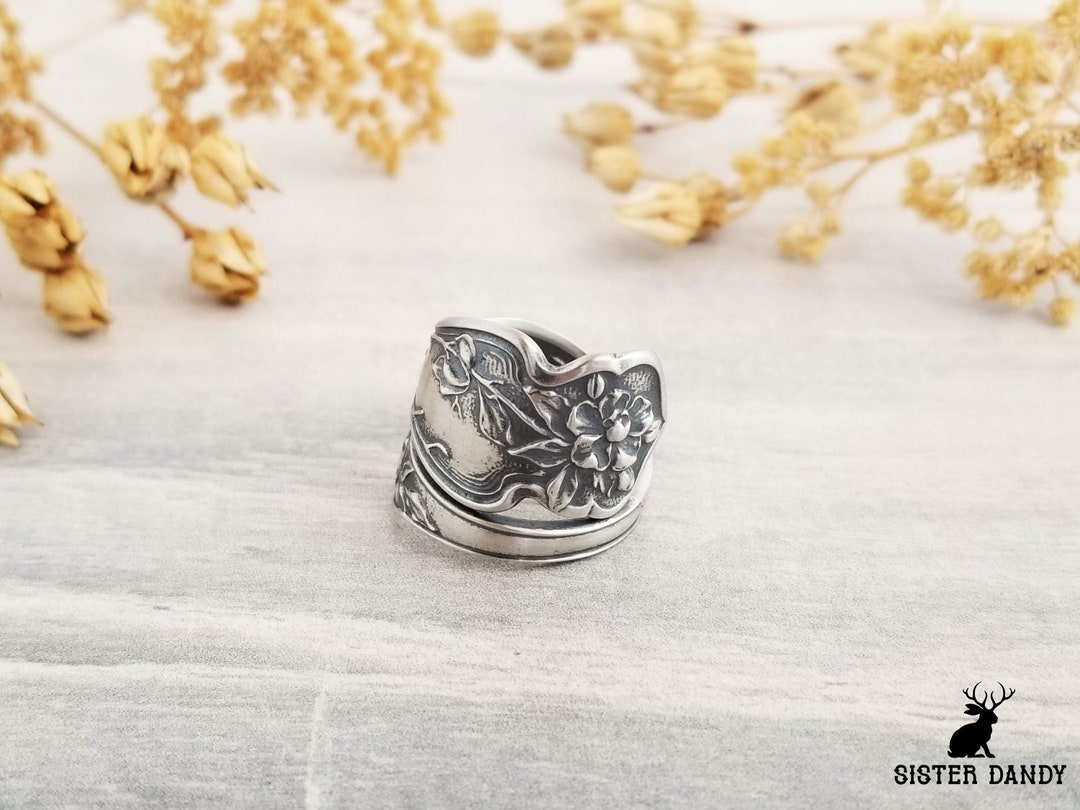 Columbine Flower Spoon Ring, Vintage Sterling Spoon Ring, Flower Spoon ...