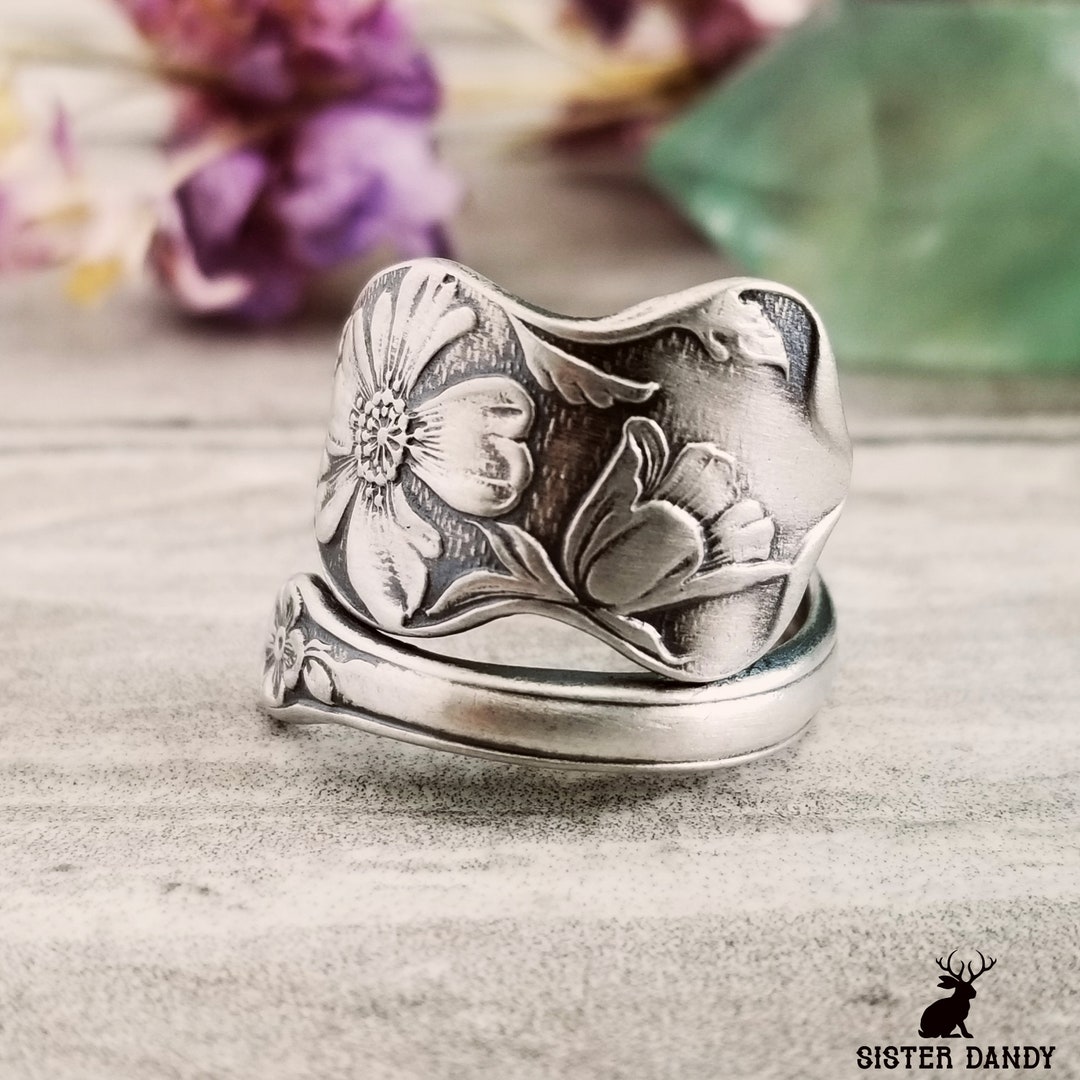 Sterling Poppy Ring, Poppies Wildflower Ring, Vintage Spoon Ring ...