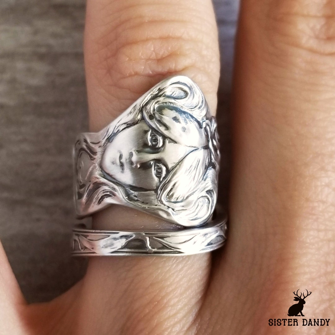 Rare Vintage Goddess Spoon Ring, Angelic Sterling Spoon Ring, Paye ...