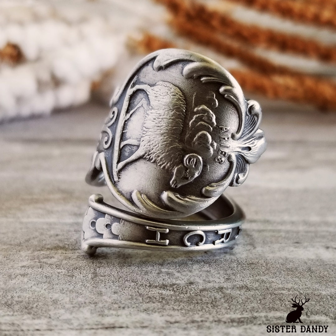 Aries Zodiac Silver Ram Ring, Sterling Silver Ring, Zodiac Spoon Ring ...