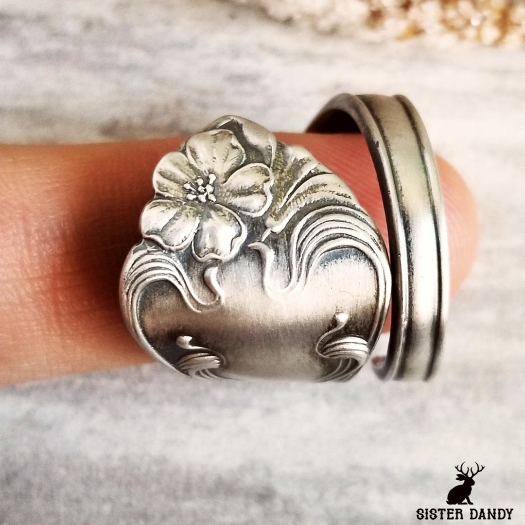 Hibiscus Flower Spoon Ring, Spiral Spoon Ring, Hibiscus Ring, Vintage ...