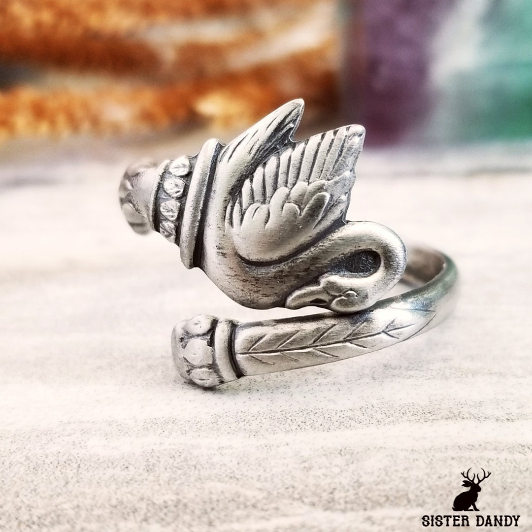 Sterling Silver Swan Ring, Swan Jewelry, Swan Spoon Ring, Sterling Bird ...