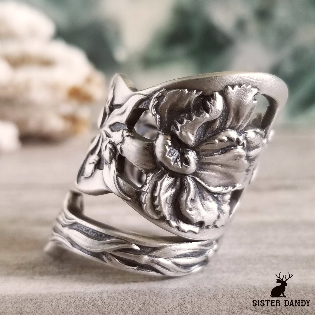 Art Nouveau Carnation Sterling Silver Ring, Antique Flower Spoon Ring ...