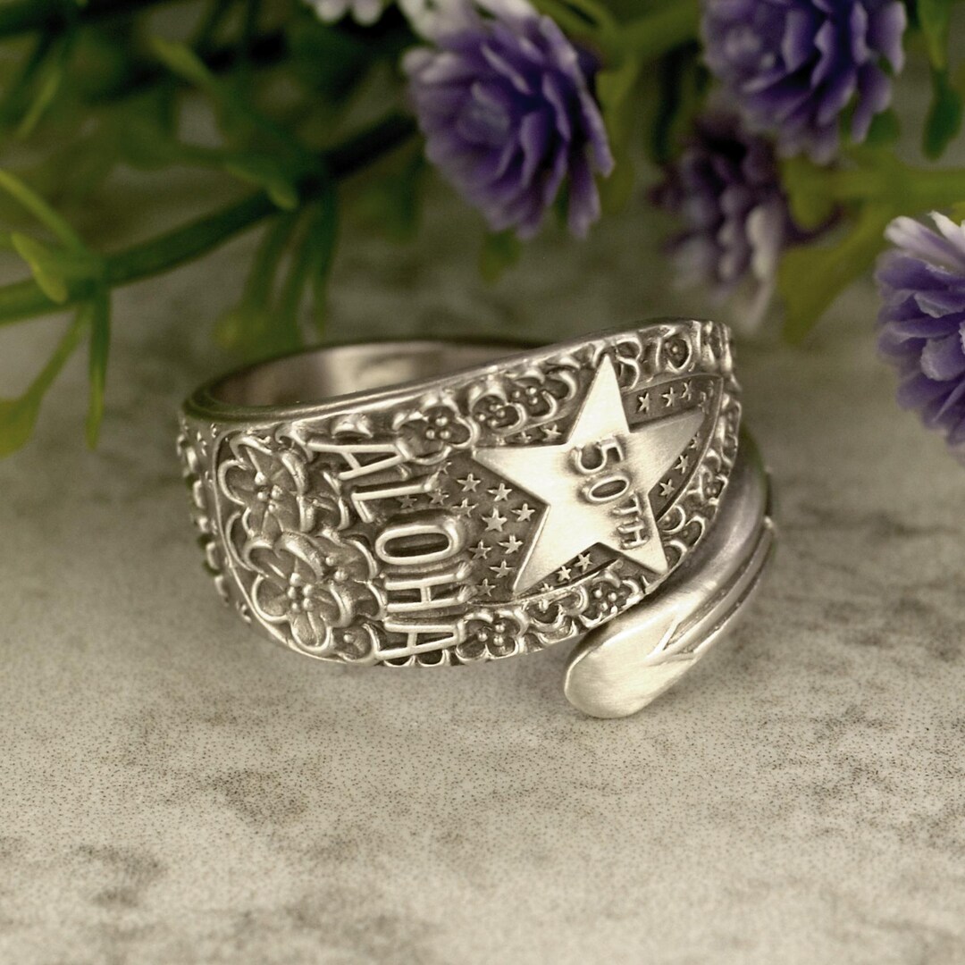 Sterling Silver Aloha Ring, Hawaii Wrap Ring, Dainty Vintage Hawaii ...