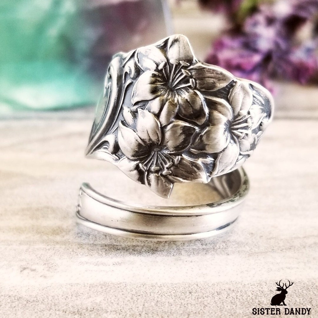 Silver Lily Ring, Art Nouveau Lily Spoon Ring, Antique Floral Sterling ...