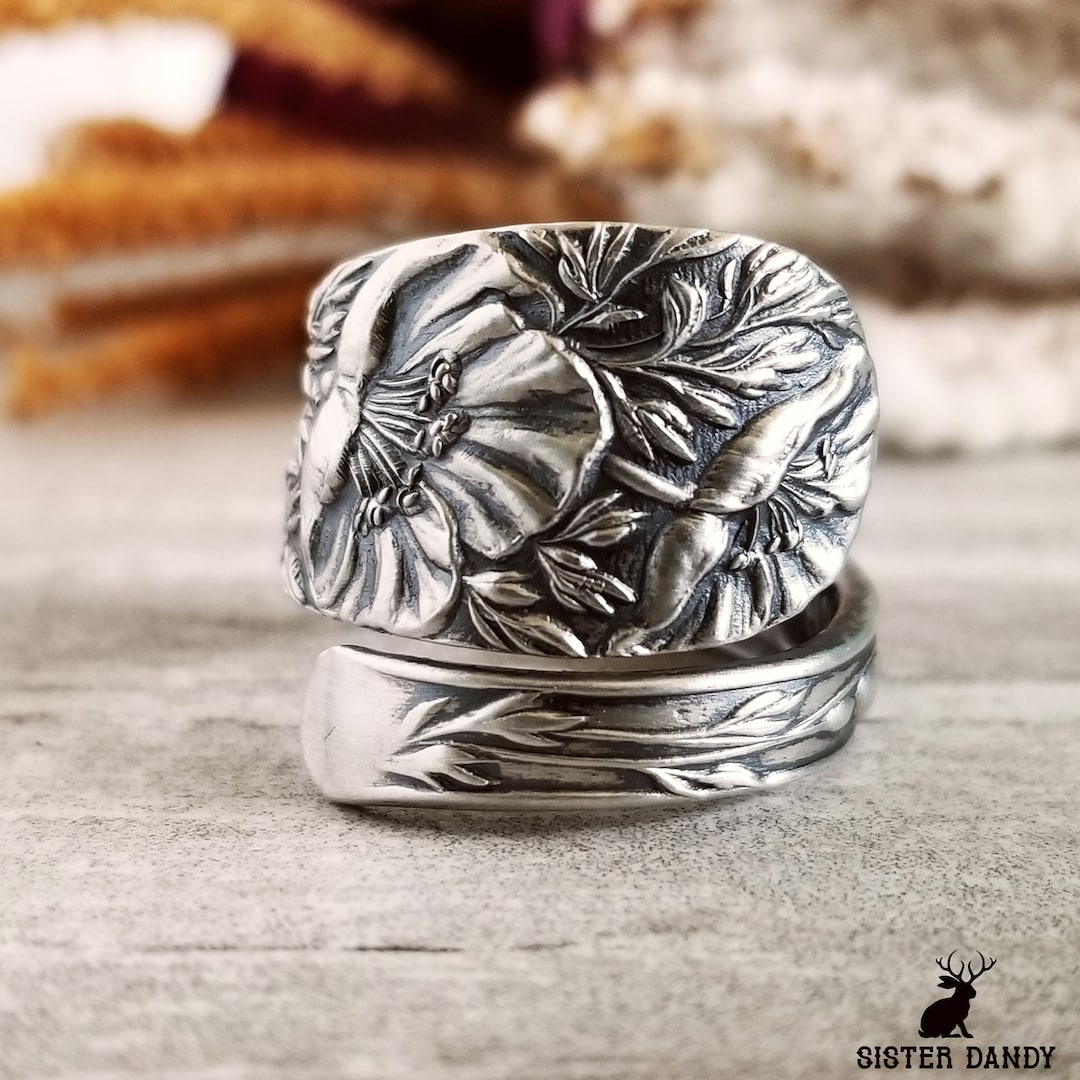 Sterling Poppy Wildflower Ring, Floral Poppy Sterling Ring, Vintage ...
