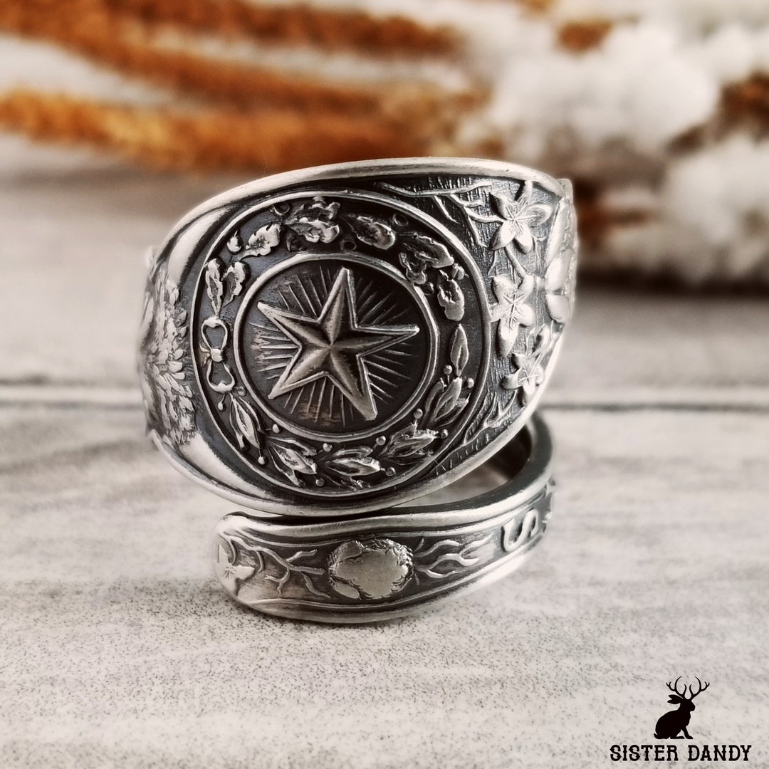 Texas State Ring, Sterling Texas Steer Ring, Sterling Spoon Ring, Lone ...