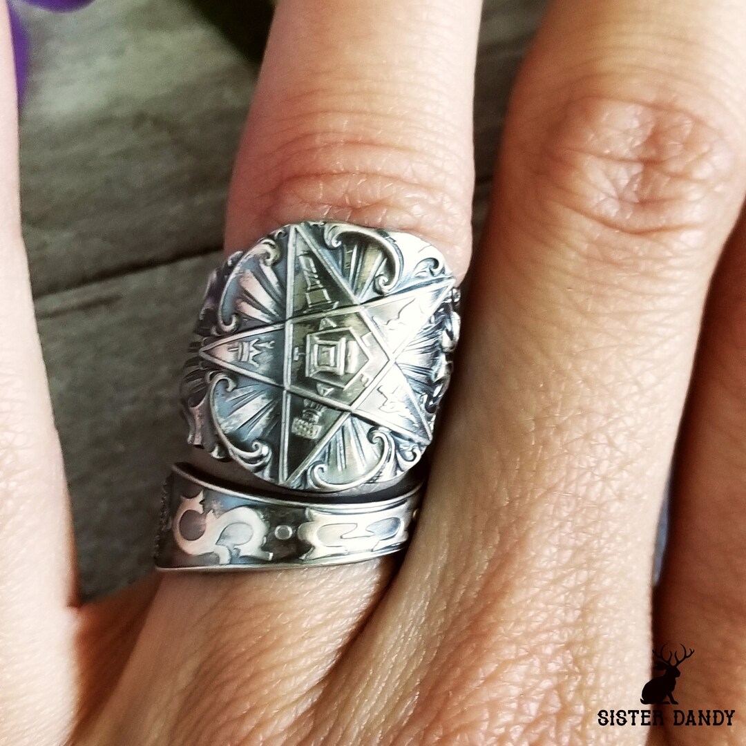 Sterling OES Wrap Ring, Order of the Eastern Star Spiral Ring, Vintage ...