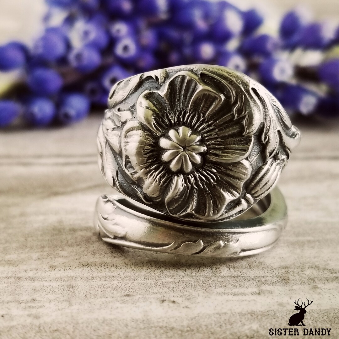 Sterling Poppy Ring, Wild Poppy Sterling Wrap Ring, Vintage Spiral ...
